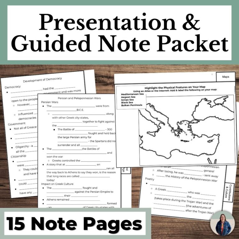Ancient Greece Presentation with Guided Notes and Ancient Greece Map ...