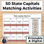 50 States and Capitals Matching Activities for US Geography and US ...