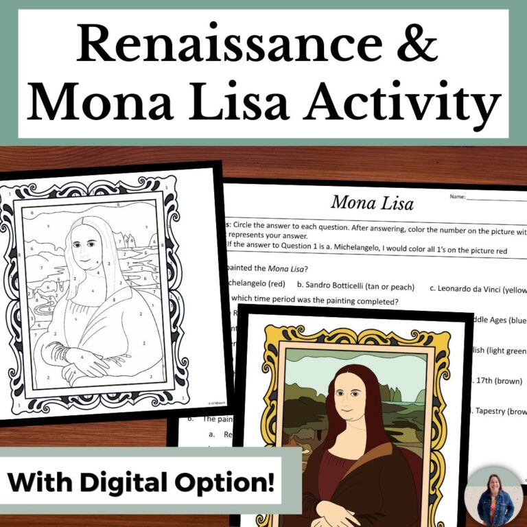 Renaissance Art Activity Color by Number for Mona Lisa and World ...