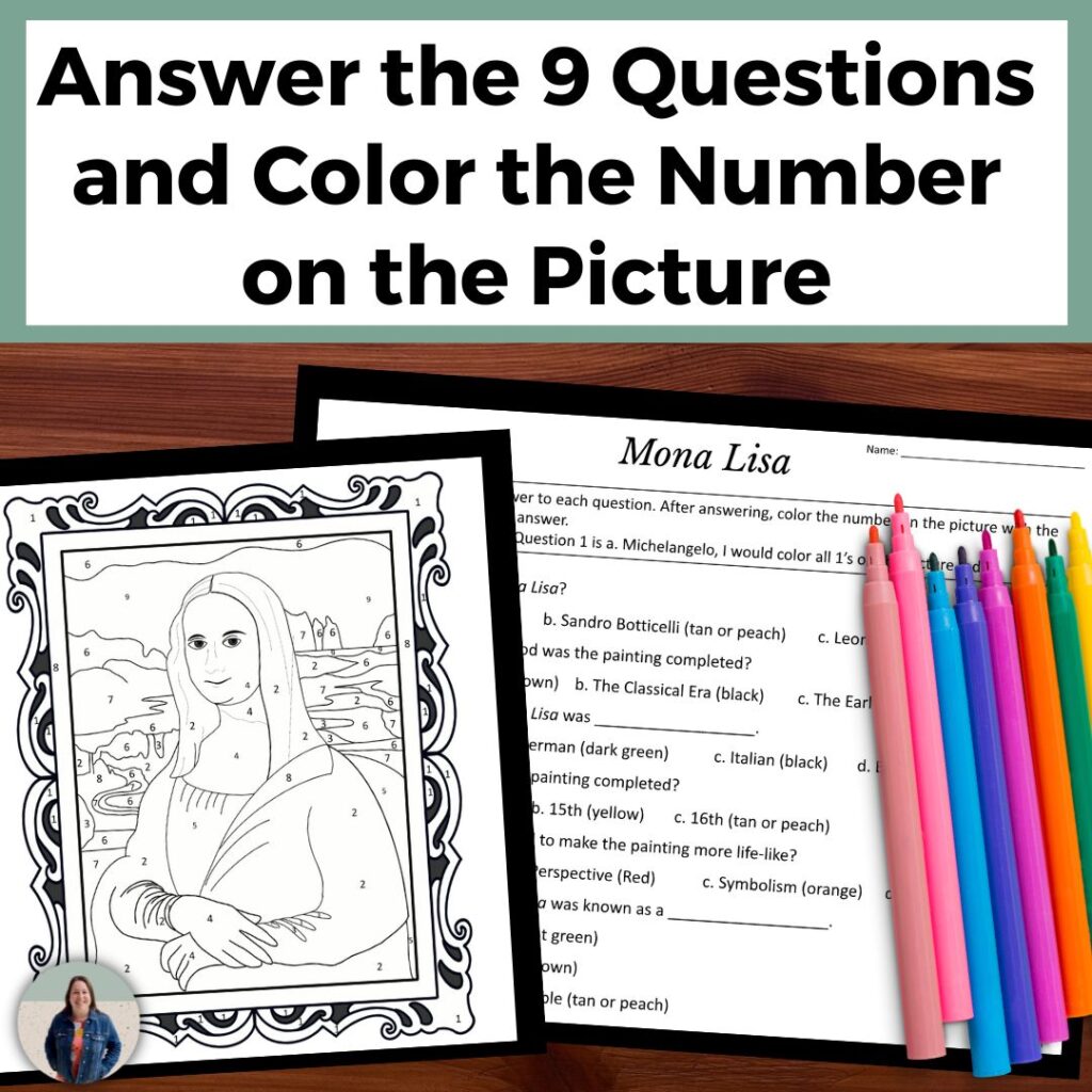 Renaissance Art Activity Color by Number for Mona Lisa and World ...